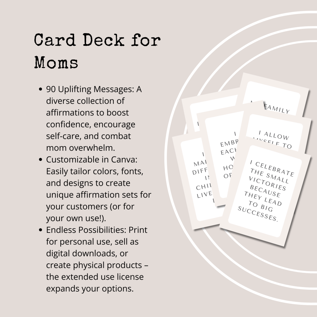 Mom Affirmation Cards | Printable Self-Care for Moms | PLR Canva Templates